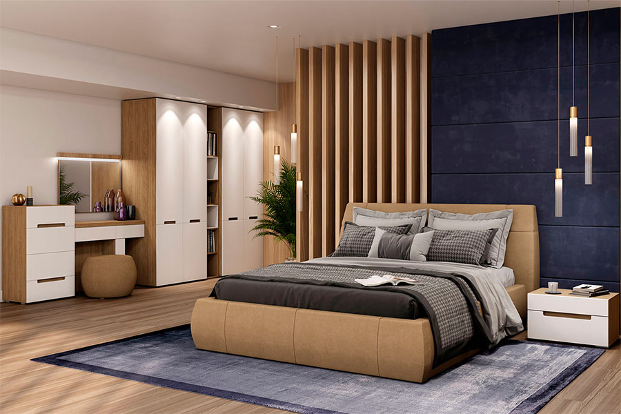 Мягкая кровать в интерьере